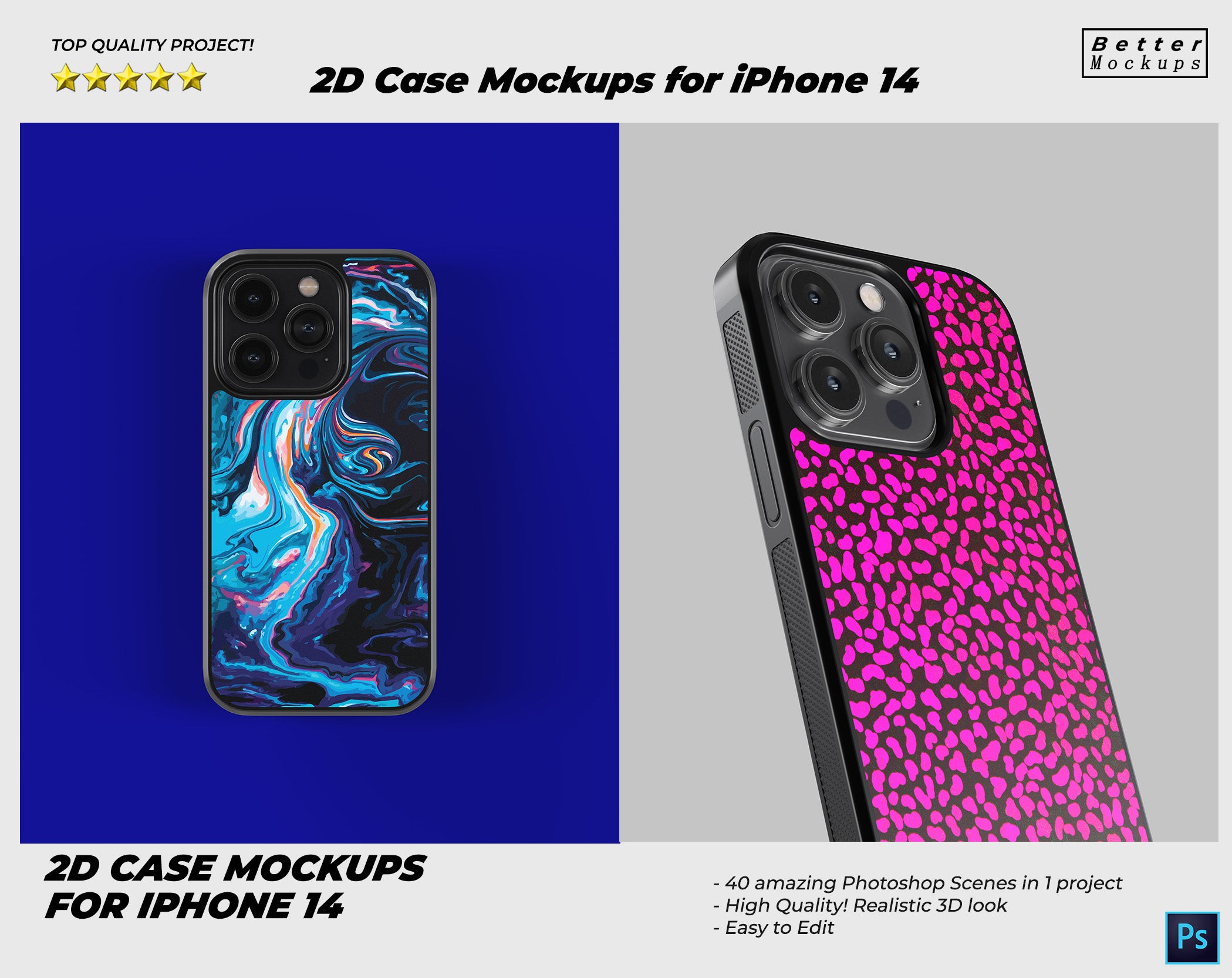 2D Phone Case Mockups for all iPhone 14/15 models – Bettermockups