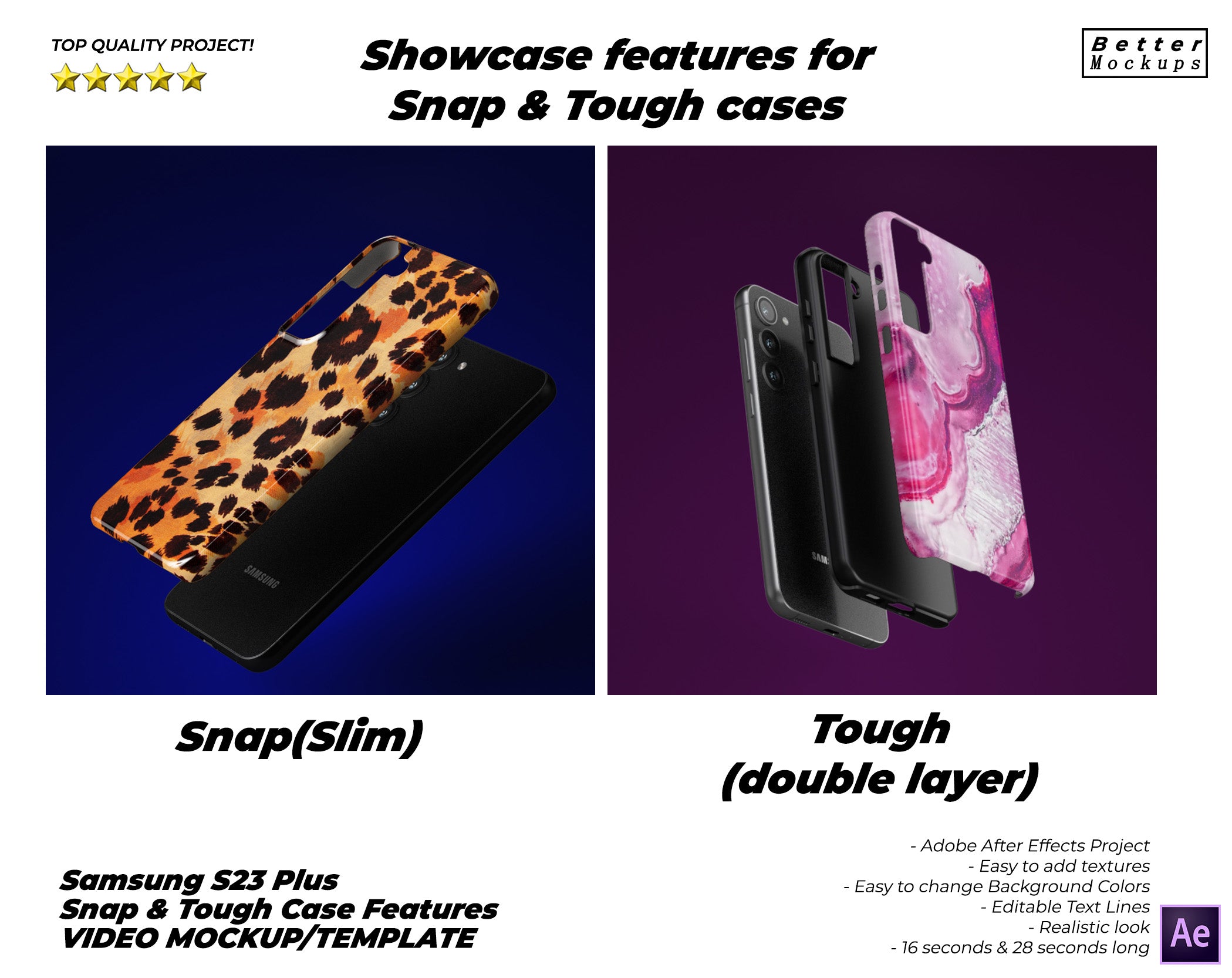Samsung S23 Plus Tough Snap Case Features Video Mockup – Bettermockups