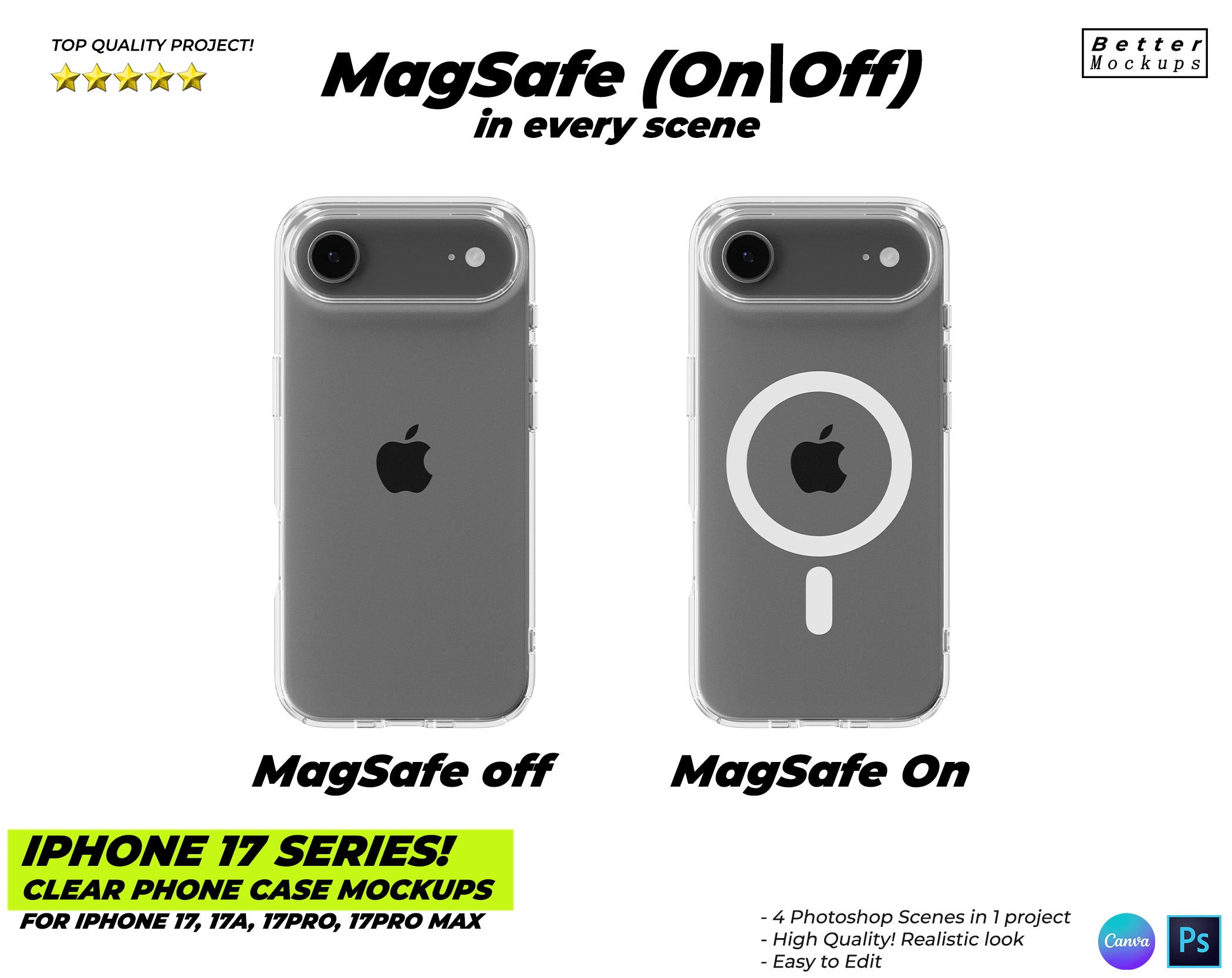 iPhone 17 Series Clear MagSafe Case Mockup – Bettermockups