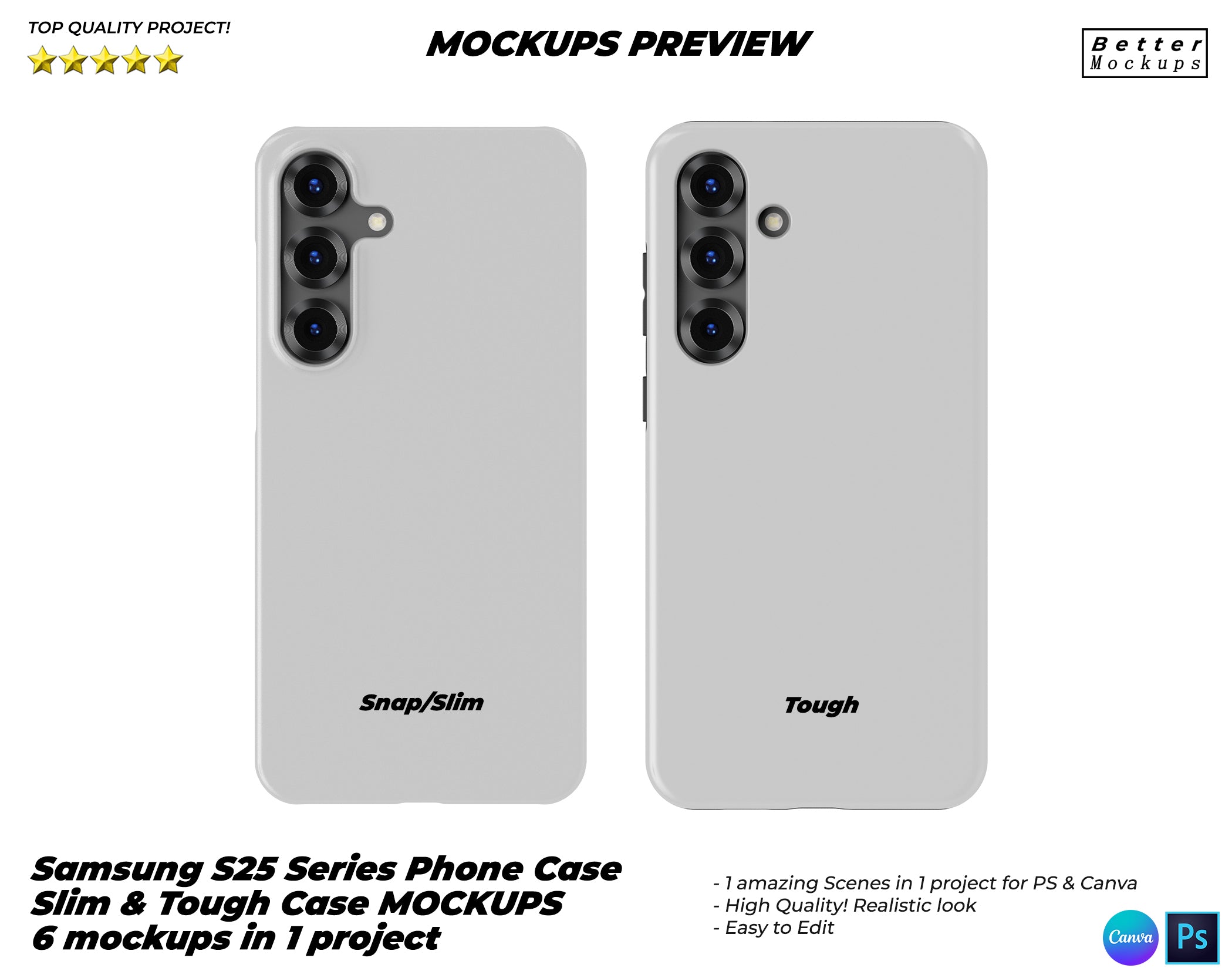 Samsung S25 Series Case Mockup Bundle for Canva – Bettermockups