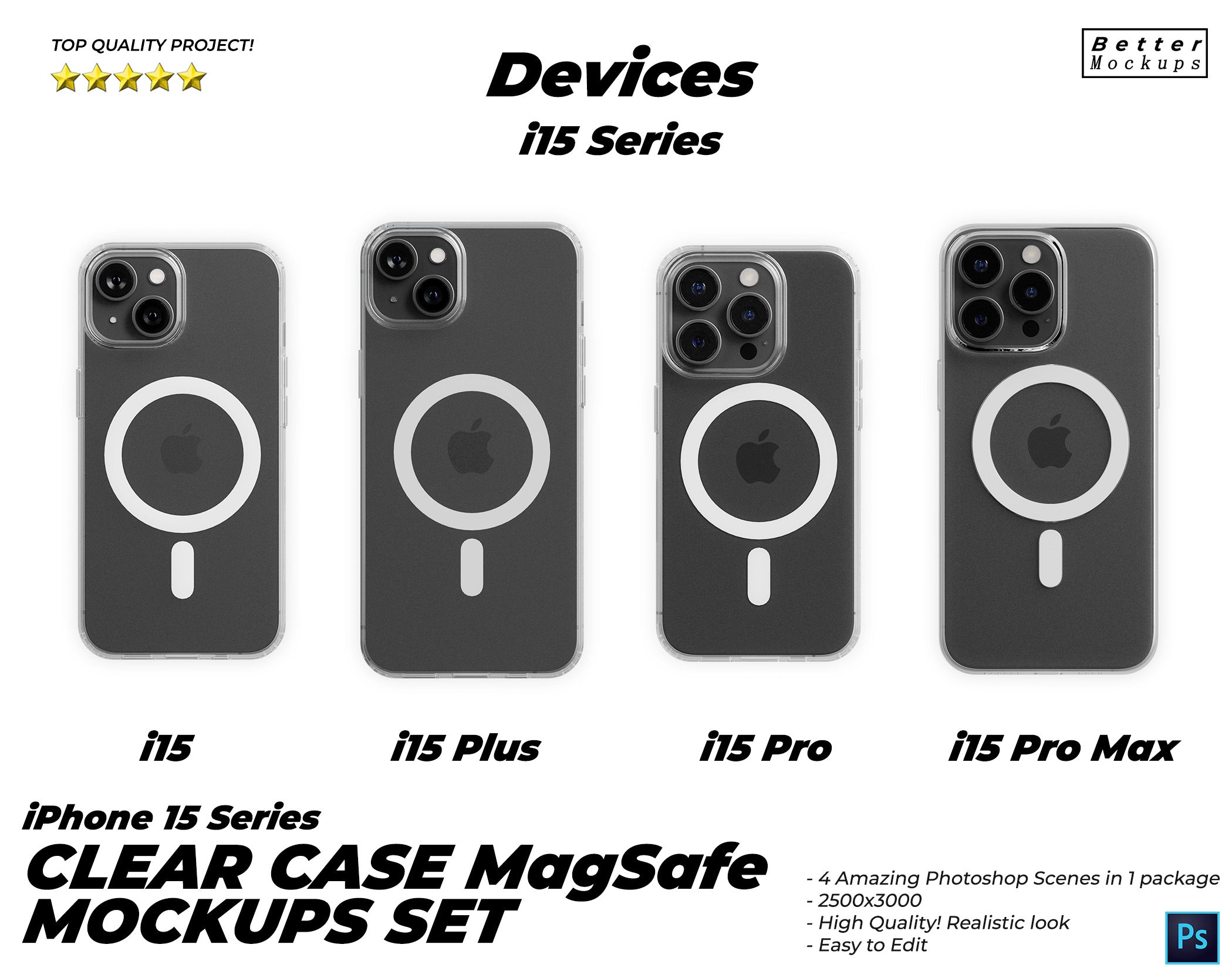 iPhone 15 Series MagSafe Clear TPU Case Mockup – Bettermockups