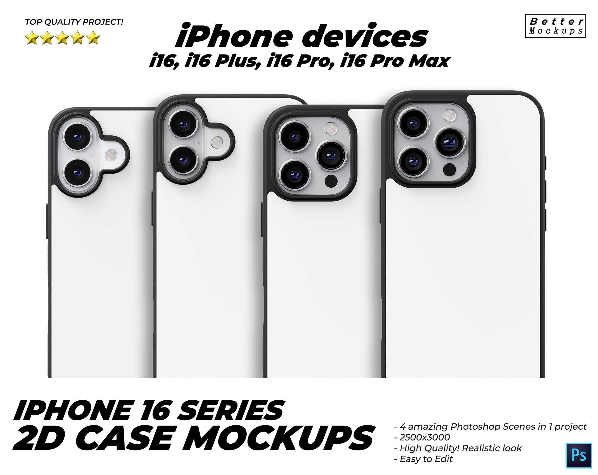 iPhone 16 Series 2D Phone Case Front Mockups – Bettermockups