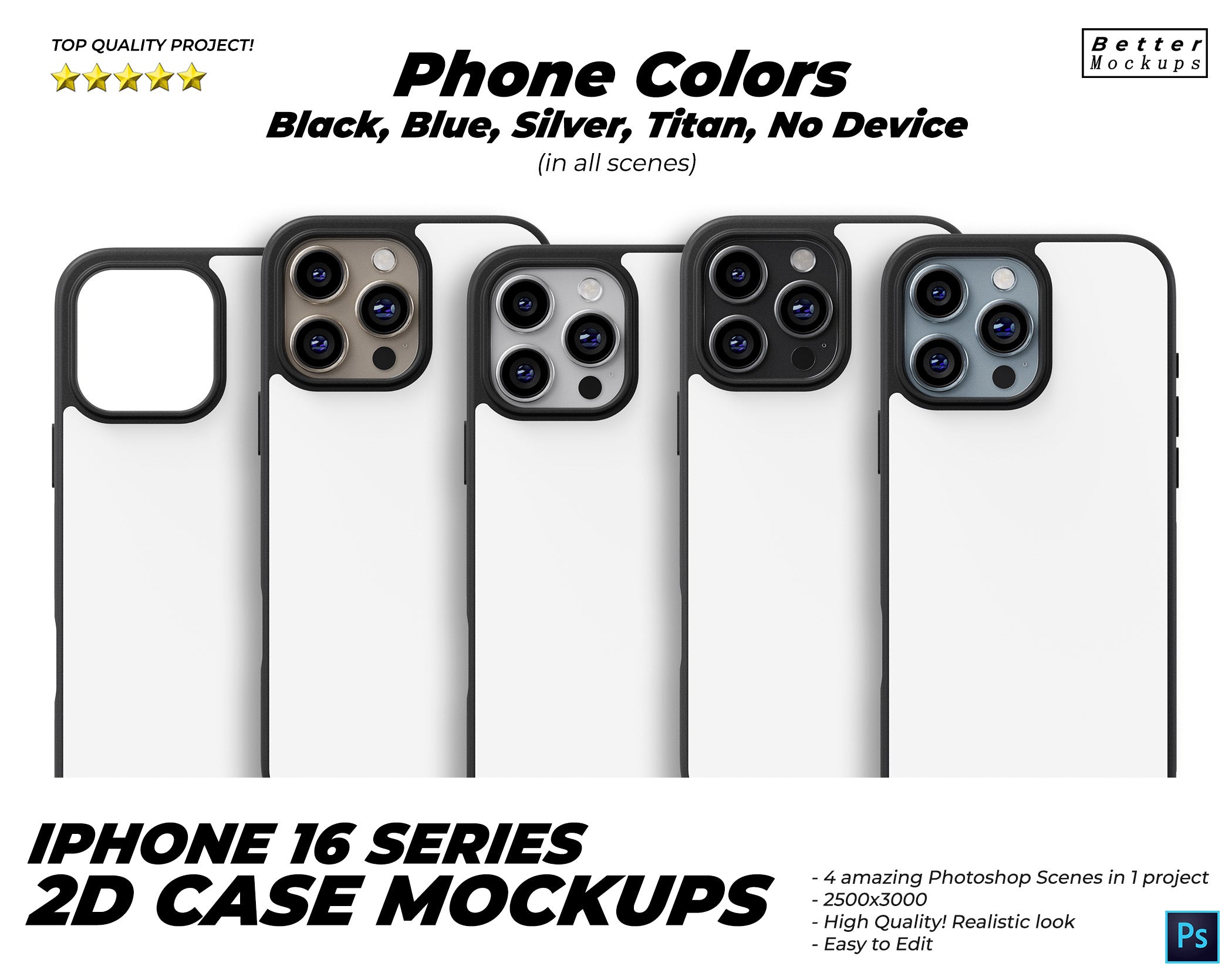 iPhone 16 Series 2D Phone Case Front Mockups – Bettermockups