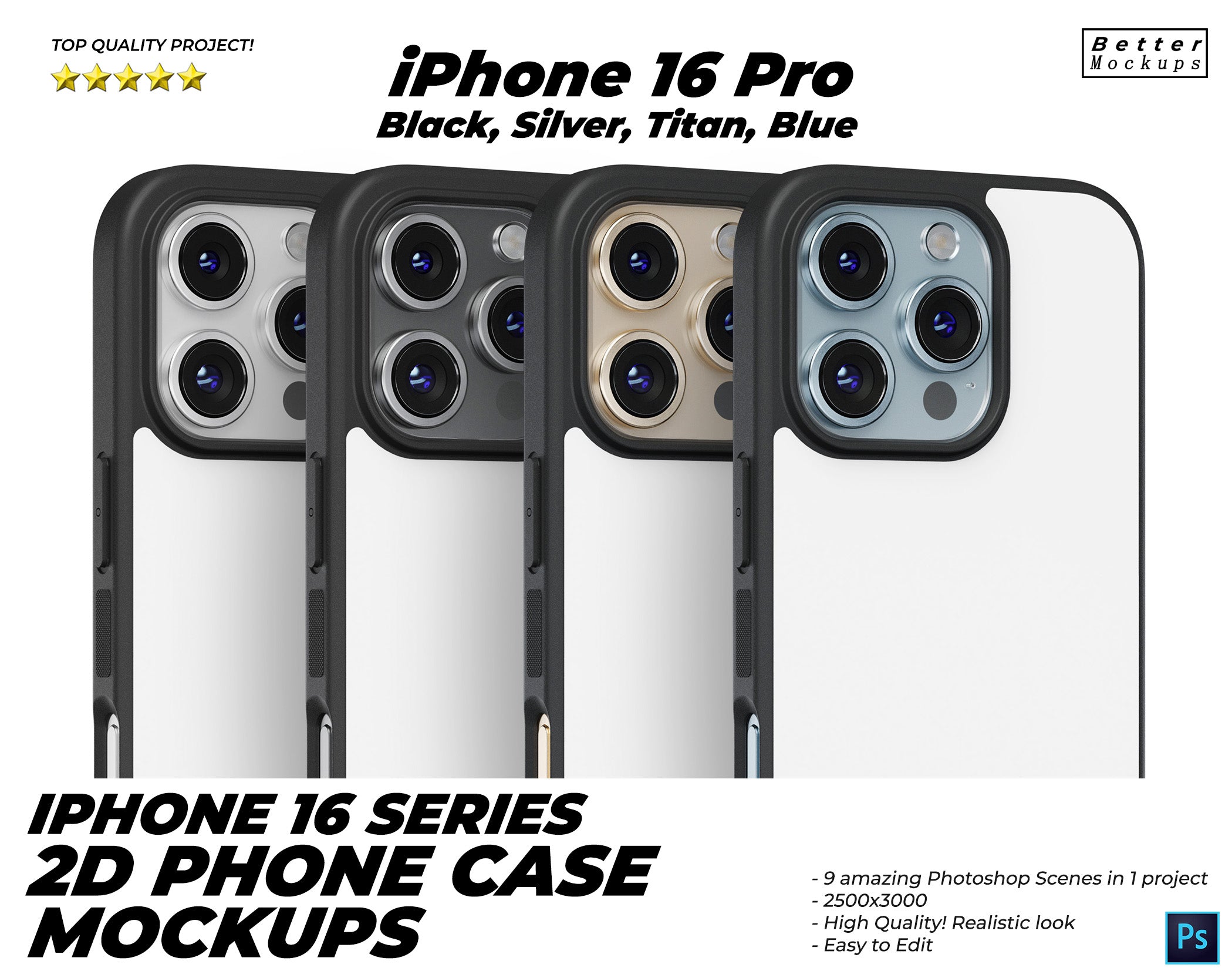 2D Phone Case Mockups for iPhone 16 Pro – Bettermockups